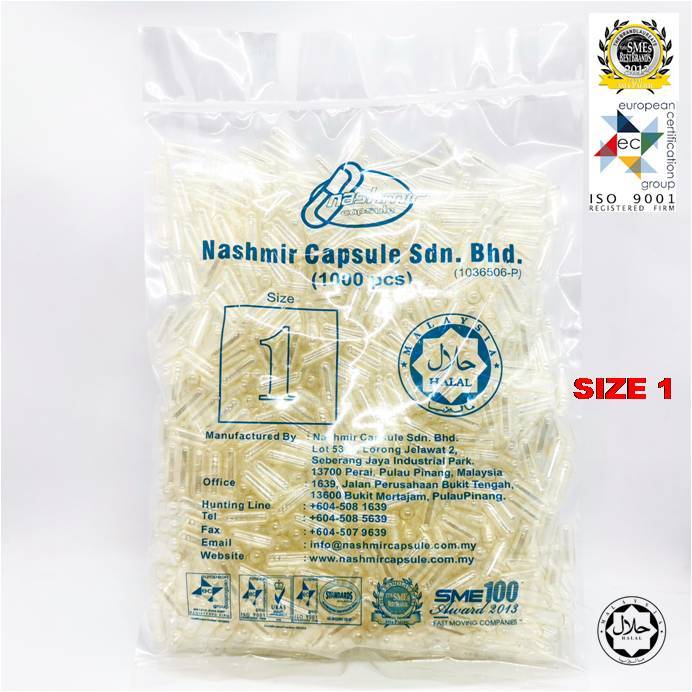 Nashmir Kapsul Kosong HALAL Size 1 (1000pcs) / Gelatin Empty Capsule ...