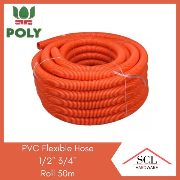 POLY PVC Flexible Hose 1/2 3/4 inch Sold per roll (50m) Orange Flexible Hose (Polyflex) | Lazada PH