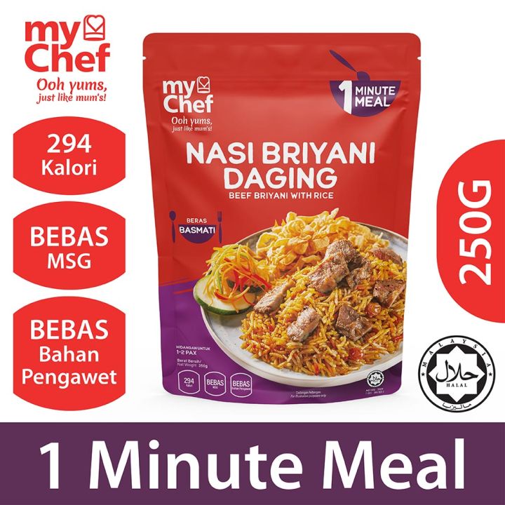 MYCHEF Halal Nasi Briyani Daging 250g | Makanan Ready To Eat | Healthy ...