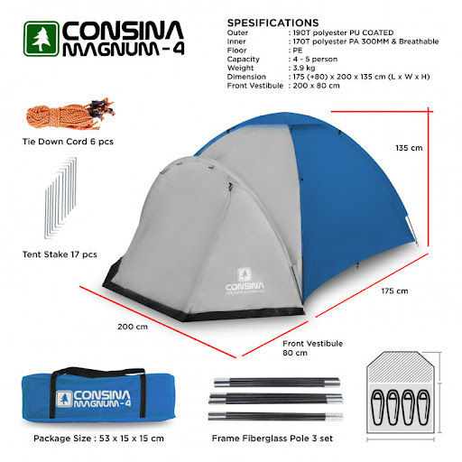 TENDA CAMPING DOME CONSINA MAGNUM 4 KAPASITAS 4 ORANG DOUBLE LAYER ...
