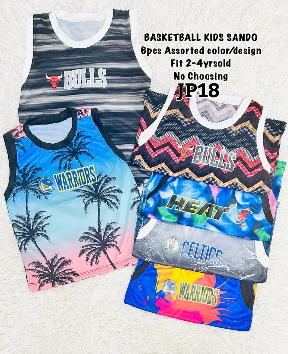 6pcs pack BASKETBALL KIDS SANDO Fit 2-4yrsold Assorted color/design No ...