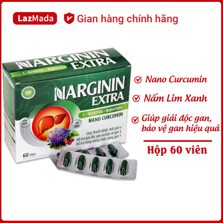 Viên uống NARGININ Extra - Nano curcumin, Nấm Lim xanh, xạ đen, cà gai ...