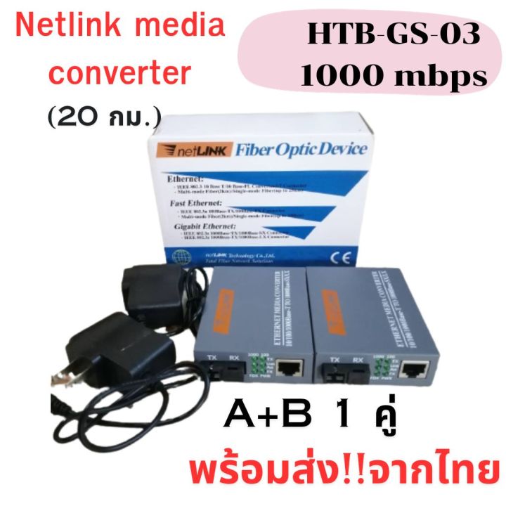 Media Converter gigabit Ethernet HTB-GS-03-A/B 10/100/1000 Netlink fiber optic Device มีเดียคอนเ ...