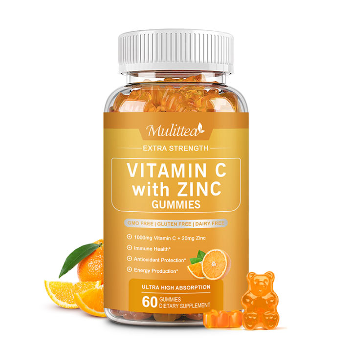 Mulittea 60 Counts Vitamin C Gummies với Kẽm giúp hệ thống miễn dịch ...