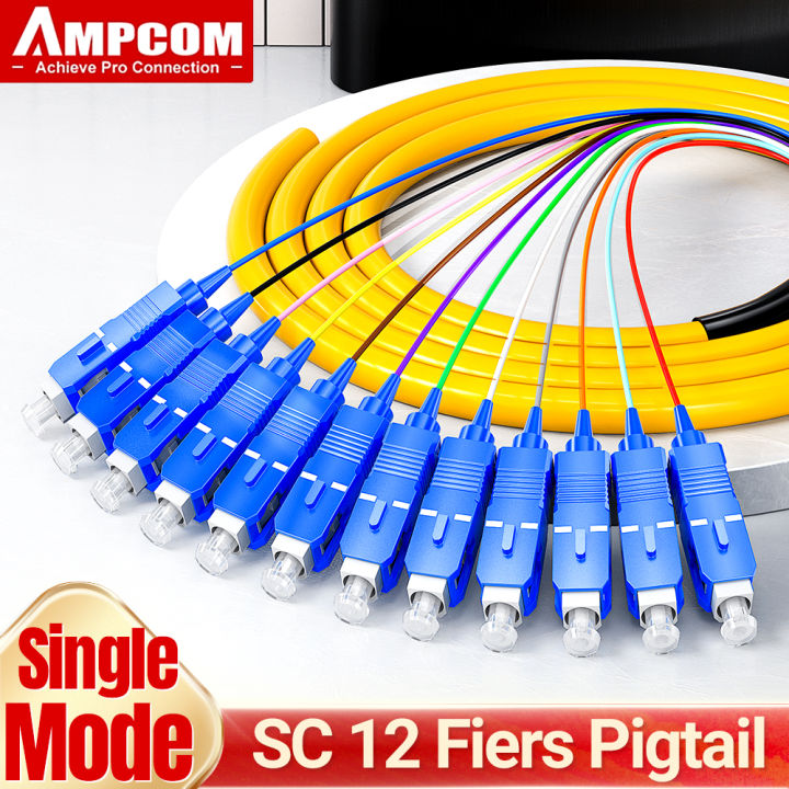 AMPCOM Professional Grade 12-Core Single Mode SC Ribbon Fiber Optic Patch Cord (1.5m) For ODF ...