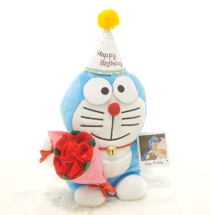 Boneka Kado Ultah Doraemon dengan Buket Bunga dan Foto Polaroid ...