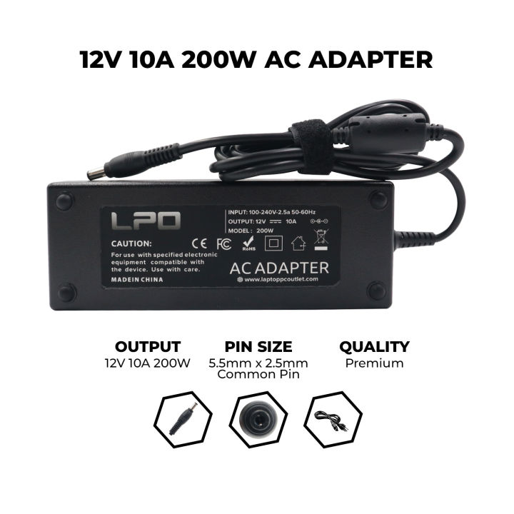 CCTV Power Supply Adapter 12V 10A 200W Common Pin 5.5mm x 2.5mm ...