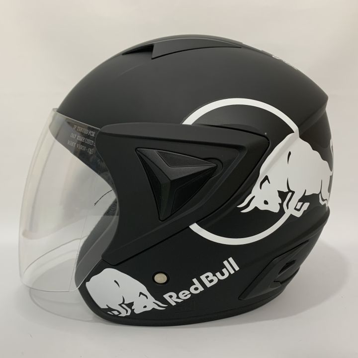 Helm JP13 RedBull (Putih) Hitam Doff - Single Visor Kaca Clear ...