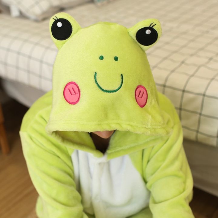 Cute Frog Flannel Pajamas Adults Kigurumi Onesies Sleepwear Women Men ...