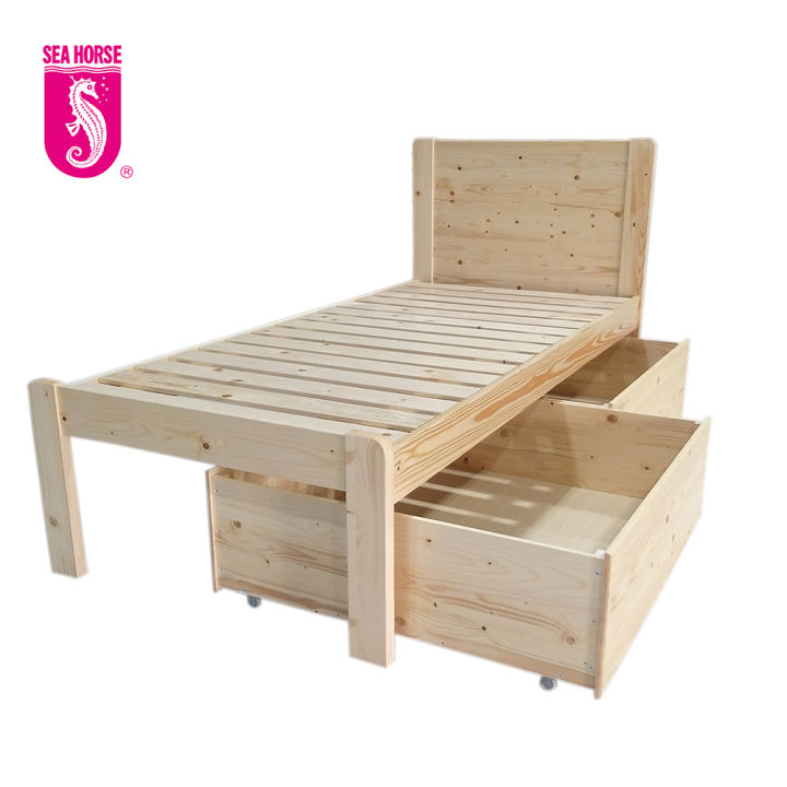 SEA HORSE Pinewood Bed Frame with 2 Drawers KD07A-2D Model! | Lazada ...