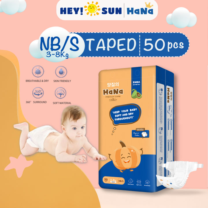 HEY SUN HaNa Baby Tape Diaper - 50pcs/pack Ultra-Thin Korean Diapers ...