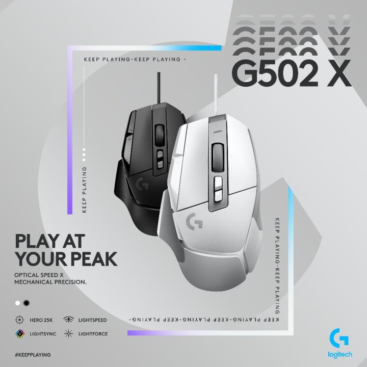 Logitech G502 X LIGHTFORCE HERO 25K Sensor Hybrid Optical Mechanical Primary Switch Wired Gaming ...
