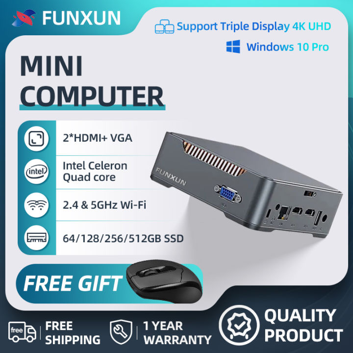 FUNXUN Mini PC Windows 10 Pro 4/8GB RAM 128/256/512GB SSD Mini Computer ...
