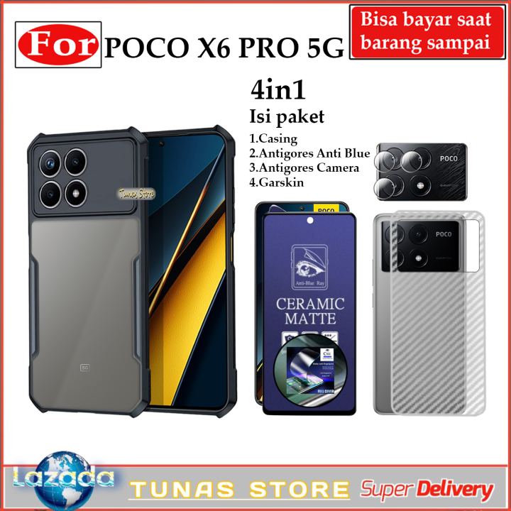 4 IN 1 Casing POCO X6 PRO 5G Softcase Case Transparant TG layar Skin ...