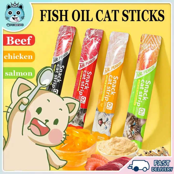 PEABODY 120PCS Fish Oil Cat Treats Strips 15g Pet Snacks Nutritious Cat ...