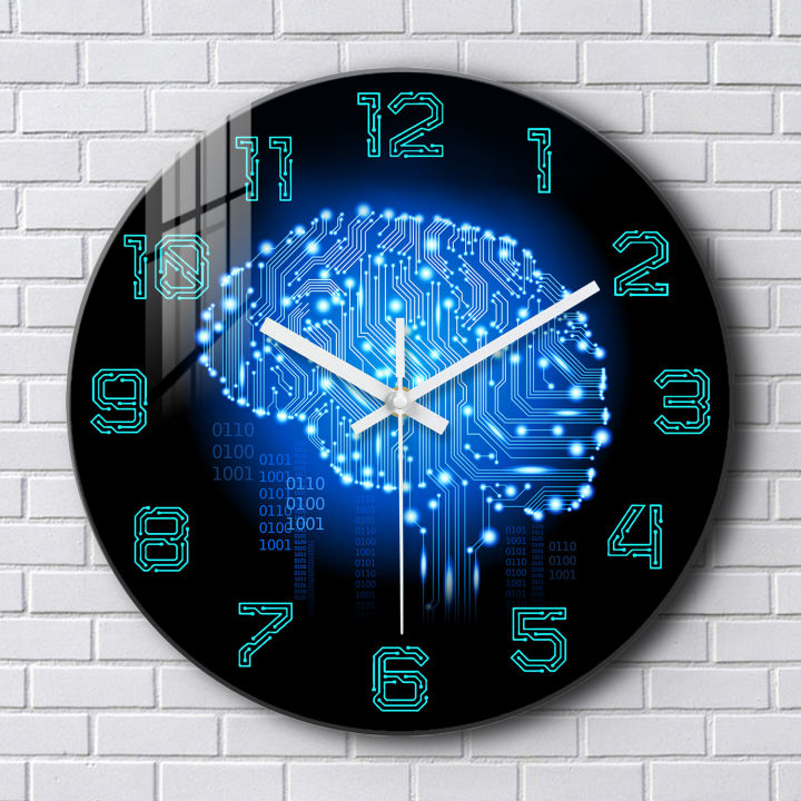1pc 12-inch tempered glass wall clock in blue style tones with the ...