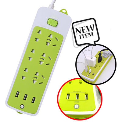Extension Socket (6 sockets and 3 USB Slot) Power Charging Electric ...