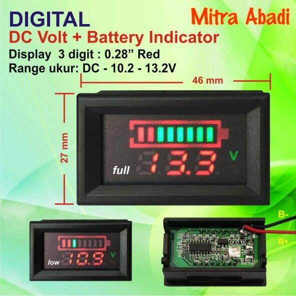 DUAL DISPLAY Voltmeter + Battery Indicator DC 10,2V-13,2V With Frame ...