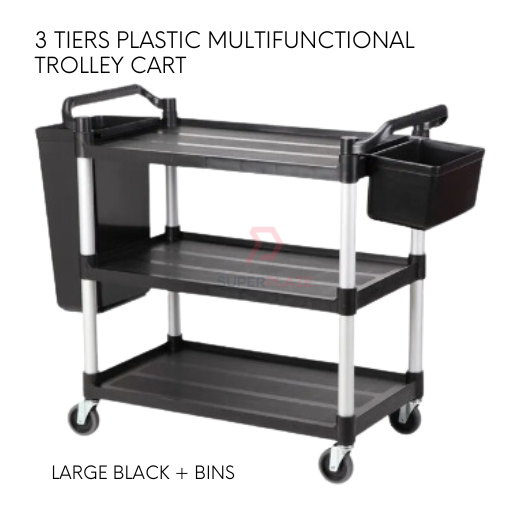 Large Black Plus Bins 3 Tiers Plastic Multifunctional Cart Food Court ...