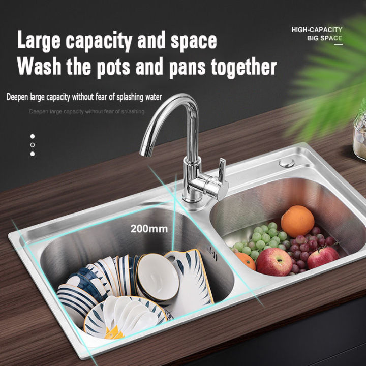 304 Stainless Steel Kitchen Sink Double-Slot Household Kitchen ...