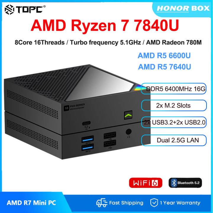 TOPC Mini PC Dual LAN Mini Gaming PC AMD Ryzen 7 7840HS Mini PC DDR5 ...