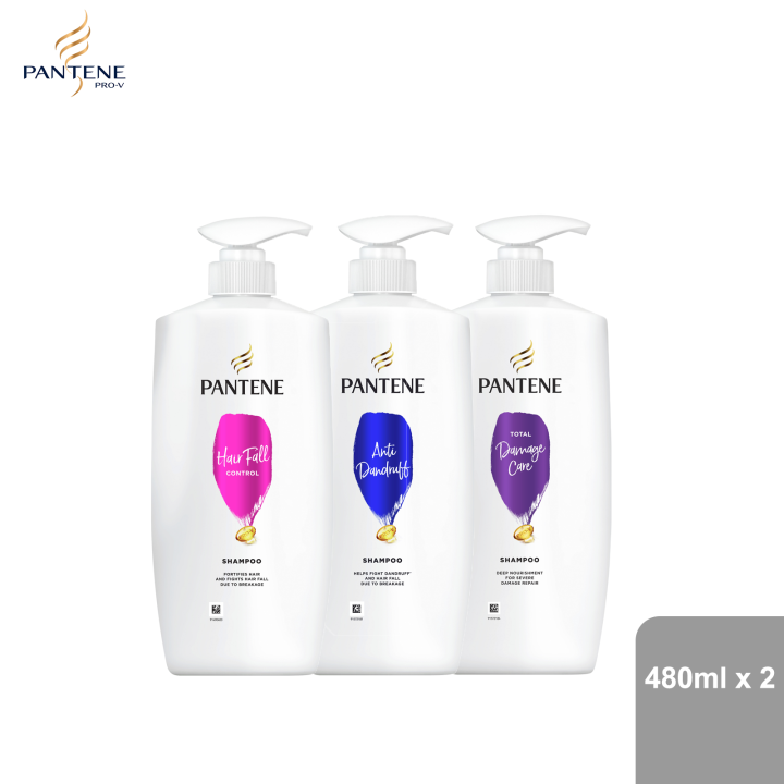 [Bundle of 2] Pantene Pro-V Shampoo 480ml x 2 - Hair Fall Control/ Anti Dandruff/ Total Damage ...