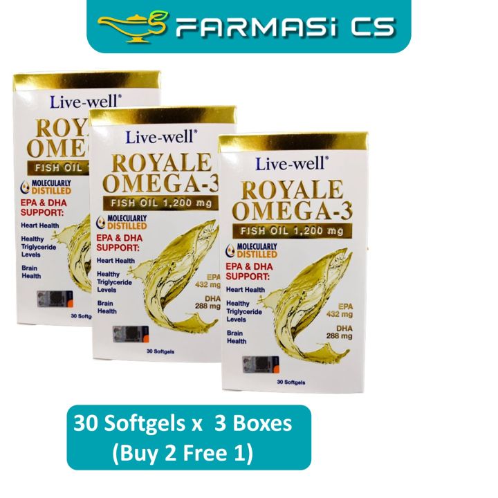 Live-Well Royale Omega-3 Fish Oil 1200mg 30 Softgels x 3 Boxes EXP:03/ ...