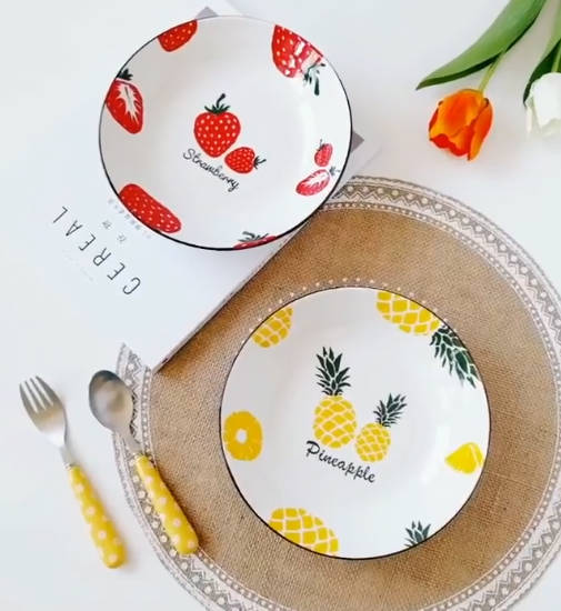 Ceramic Plates Set 8 Inch Ins Strawberry Pattern Round Porcelain Dinner ...