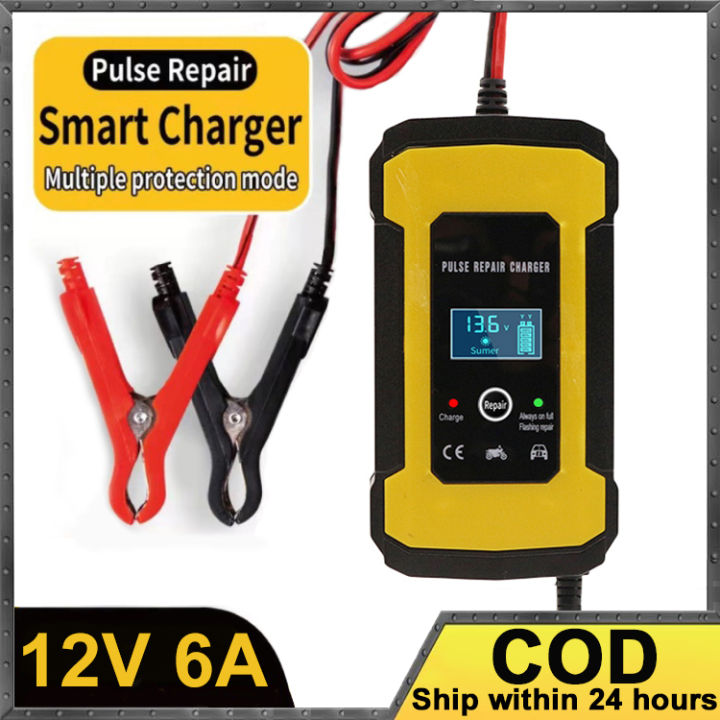 Car Battery Charger 12v 24v 6A Motorcycle Lead Acid Battery Porttable ...
