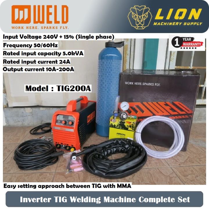 Weld TIG200A Advanced Inverter TIG Welding Machine Complete Set with ...
