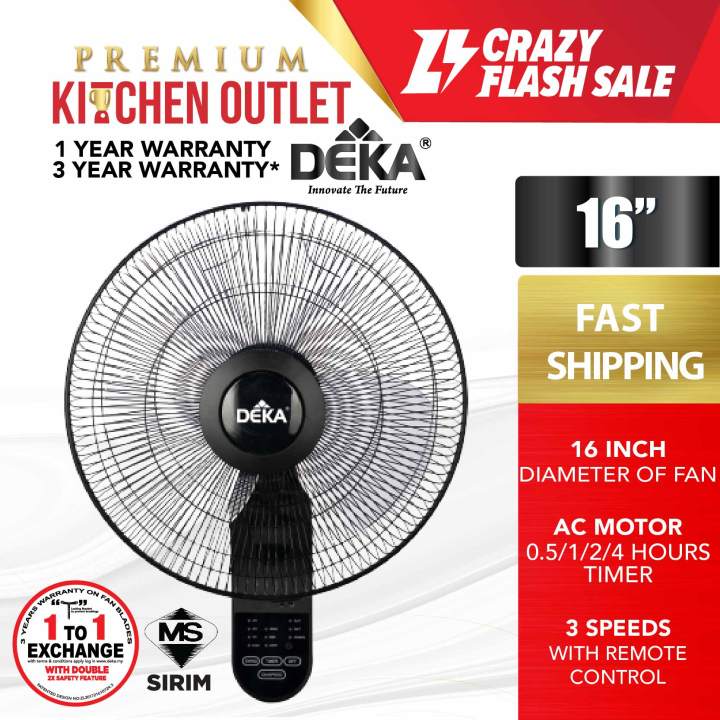 Deka 16" 3 Speed Wall Fan With Remote Control DWF 6R | Midea 16 Inch 3 ...