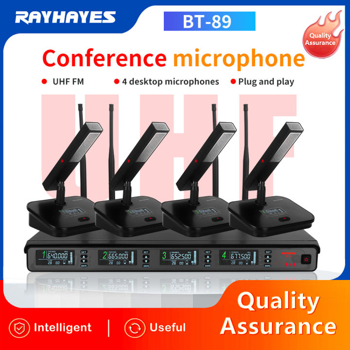 RAYHAYES Wireless Conference Microphone Professional UHF 4 channel ...