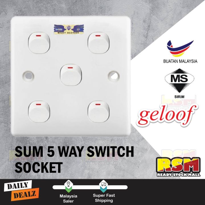 ORIGINAL SUM Wall Switch 5 WAY 10A Electrical Household Socket (SIRIM ...