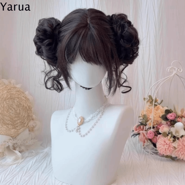 YARUA วัสดุสังเคราะห์ ผมตรงสั้น ทนความร้อน คลิปหนีบผม วิกผมโลลิต้าคอสเ ...
