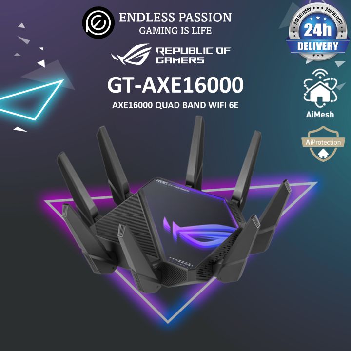 ASUS ROG Rapture GT-AXE16000 Pro Tri-Band WiFi 6E Gaming Router - 6 GHz ...