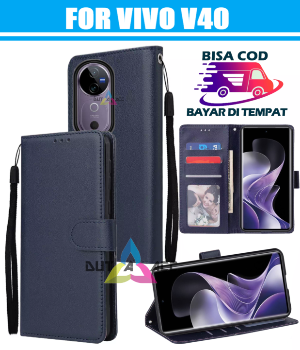 flip case kulit premium vivo V40 leather case casing dompet kulit hp ...