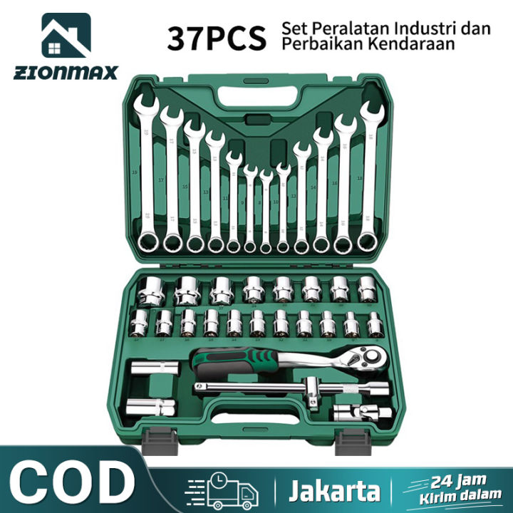 【Bisa COD】ISKU Tool kit Set alat Kunci Sok set 37pcs/kunci pas Set 12pcs 8-19mm 1/2 kunci Mata ...