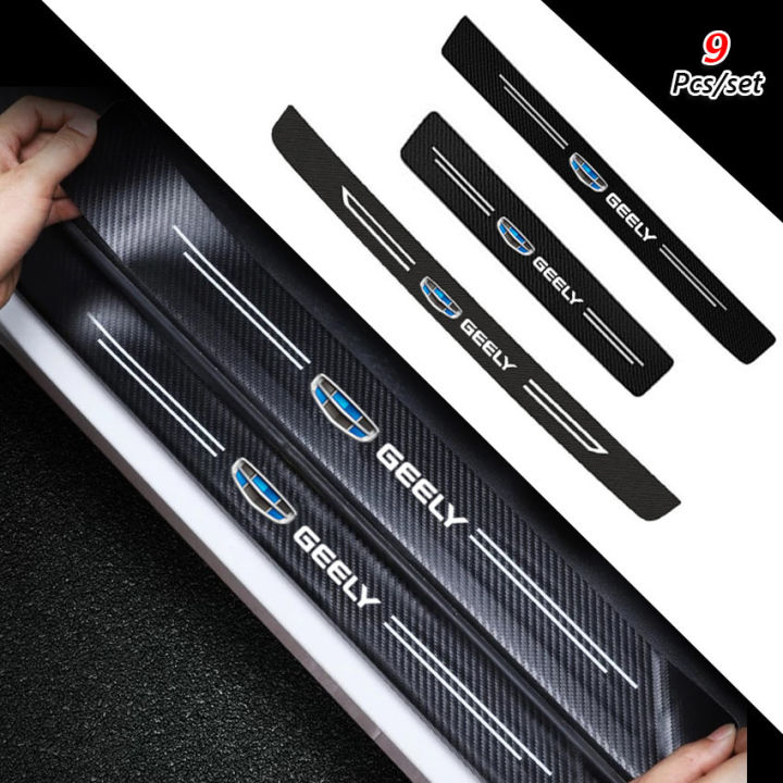 9 Pcs Geely Emblem Logo Sticker Car Door Sill Plate Carbon Fiber for ...