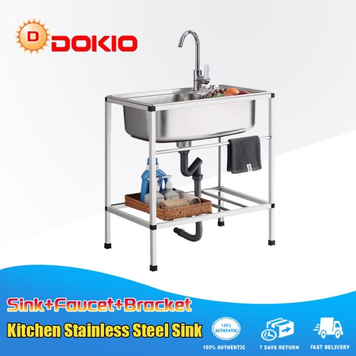 DOKIO Kitchen Sink with Faucet Stainless Sink with Bracket Single Bowl ...
