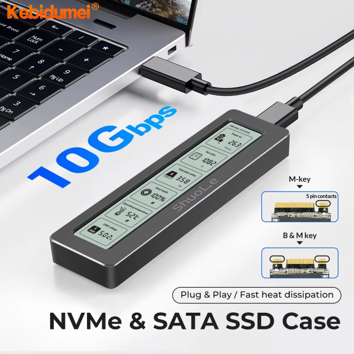 Kebidumei M.2 NVME PCIe NGFF SATA Dual Protocol SSD Case USB Type C 10Gbps M2 SSD Transparent ...