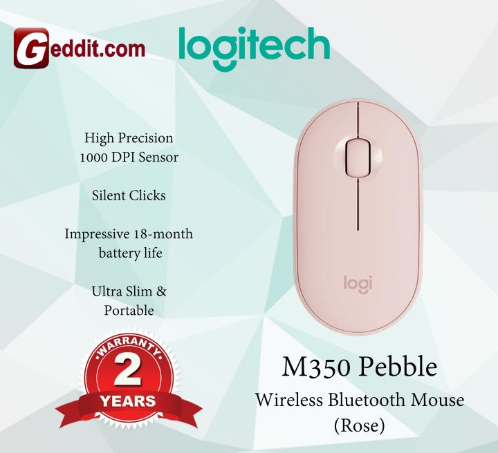 LOGITECH M350S PEBBLE WIRELESS MOUSE ( GRAPHITE / ROSE / WHITE /BLUE ...