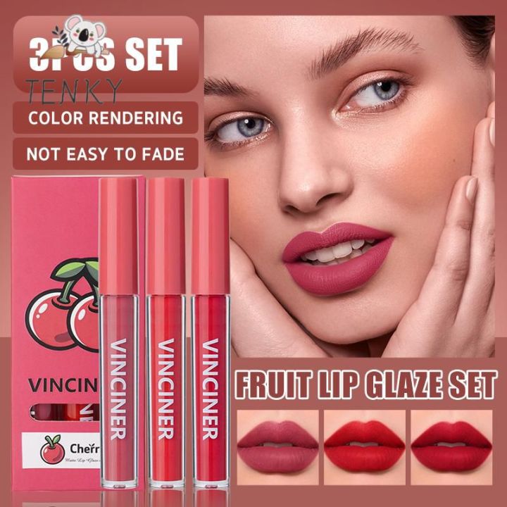 TENKY 3IN 1ชุดสีทาปากแบบด้านชุดสวมใส่ขายาวลิปสติกกันน้ำลิปสำหรับ ...