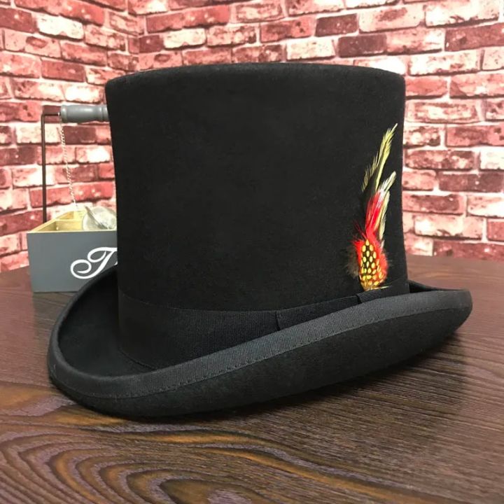Black Men Woolen Fedora Hat Flat Mad Hatter Top Hat Traditional ...