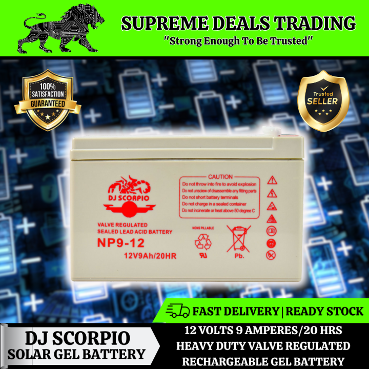 HEAVY DUTY BATTERY VALVE REGULATED SOLAR GEL BATTERY DJ SCORPIO 12V 9AH ...