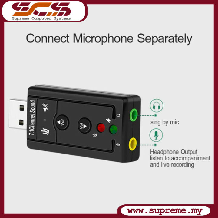 USB Virtual 7.1 Channel Computer Sound Card/ Sound Adapter/ USB to microphone headphone audio ...