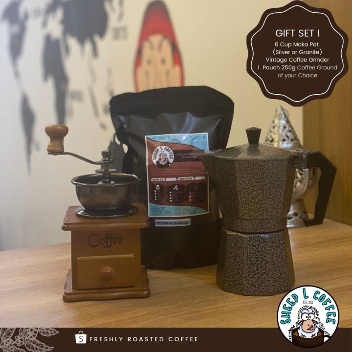 ღBundle Promo Moka Pot + Coffee Grinder + Coffee Beans Gift Set ...