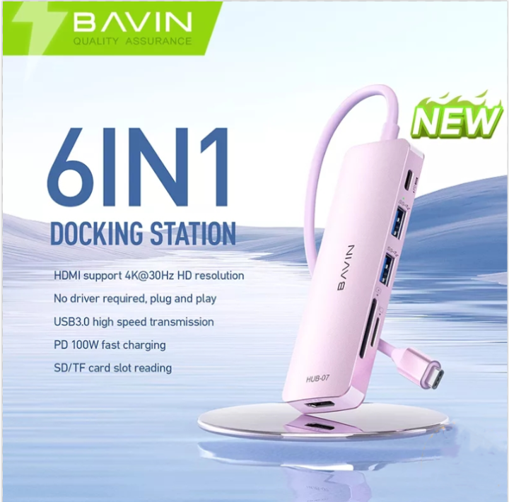 BAVIN Hub Adapter, 6-in-1 USB C Adapter W/ 100W Pd Fast Charging Tf ...