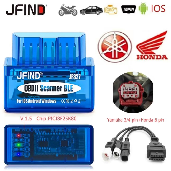 JFIND JF327 OBD2 ELM327 Scanner Bluetooth 5.1 Clear Fault Code Reader for Yamaha 3 Pin 4 Pin ...