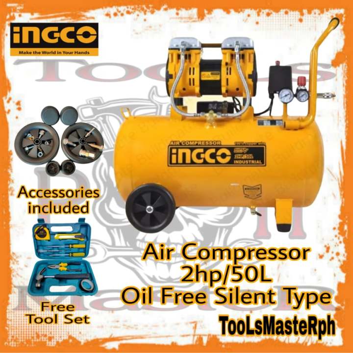 INGCO Air Compressor 2HP / 50L ACS112501P Silent Type and Oil Free ...