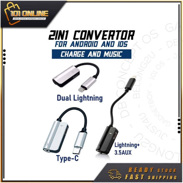 APPLE TYPE C 3.5MM AUX DUAL LIGHTNING AUDIO ADAPTER (CHARGING + MUSIC ...